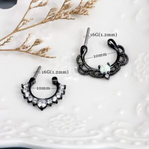 Ylqjksk Surgical Steel septum jewelry 16G helix piercing jewelry daith piercing jewelry smiley piercing jewelry rook piercing jewelry tragus piercing jewelry For Women Men Retainer，Black Tone