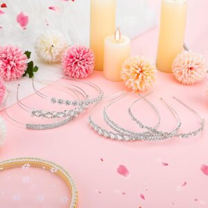 6 Pieces Rhinestones Wedding Headbands Crystal Flower Girl Leaves Crown Headband Tiara Women's Faux Pearl Rhinestones Princess Hairband Headdress for Bride Bridesmaids Wedding Party (Chic Pattern)