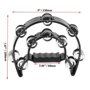 JOIKIT 4 Pack 9 Inch Double Row Tambourine, Half Moon Musical Tambourine, Metal Jingles Hand Held Percussion for Adults, Church, Party, KTV, Bar, Gift, Black