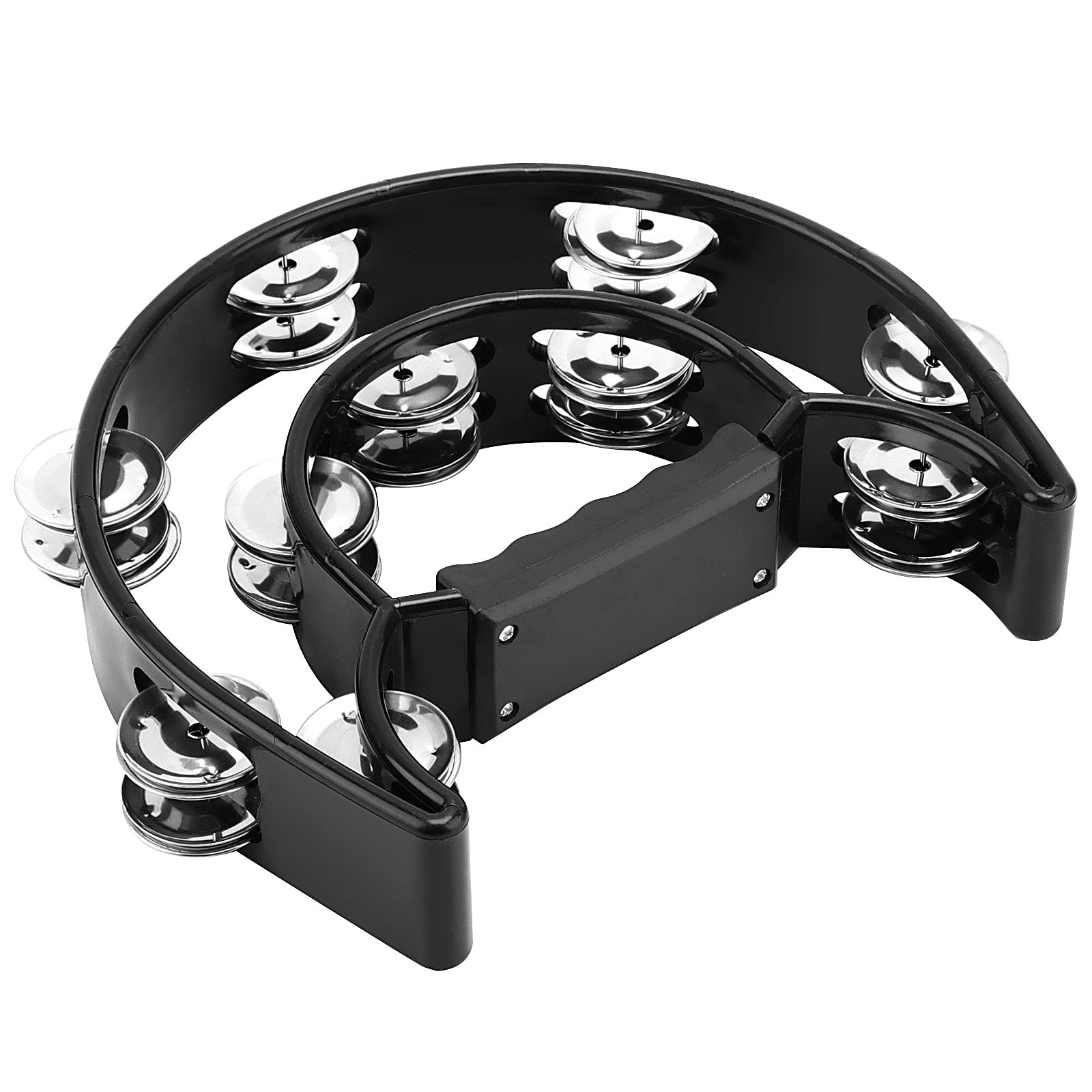 JOIKIT 4 Pack 9 Inch Double Row Tambourine, Half Moon Musical Tambourine, Metal Jingles Hand Held Percussion for Adults, Church, Party, KTV, Bar, Gift, Black