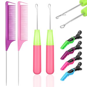 8 pieces latch hook crochet needle comb hair clip set include 2 pieces plastic crochet needle 4 pieces alligator hair clip 2 pieces rat tail comb for hair tool kits braid hair and hair extension