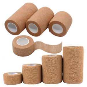 hermia cohesive medical tape, self adhesive bandages, breathable waterproof elastic athletic non-woven bandage, 8 rolls sports wrap tape for wrist and ankle