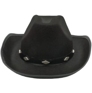 4e's novelty black cowboy hat for men & women - felt studded black cowgirl hat for women western themed party, cowboy costume accessory for adults