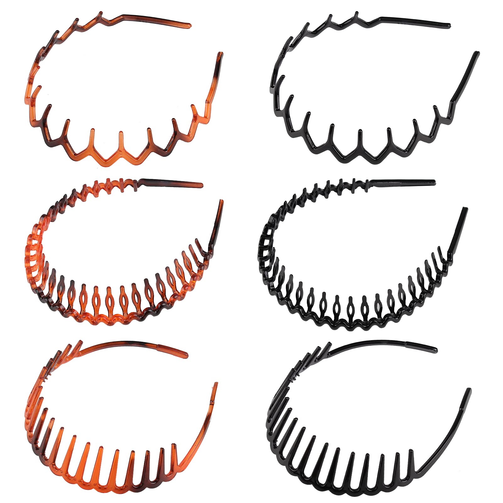 BAHABY 6 Pack Zig Zag Shark Tooth Hair Comb Headbands for Women Plastic Plain Hair Bands Hair Hoop Hair Accessories for Women