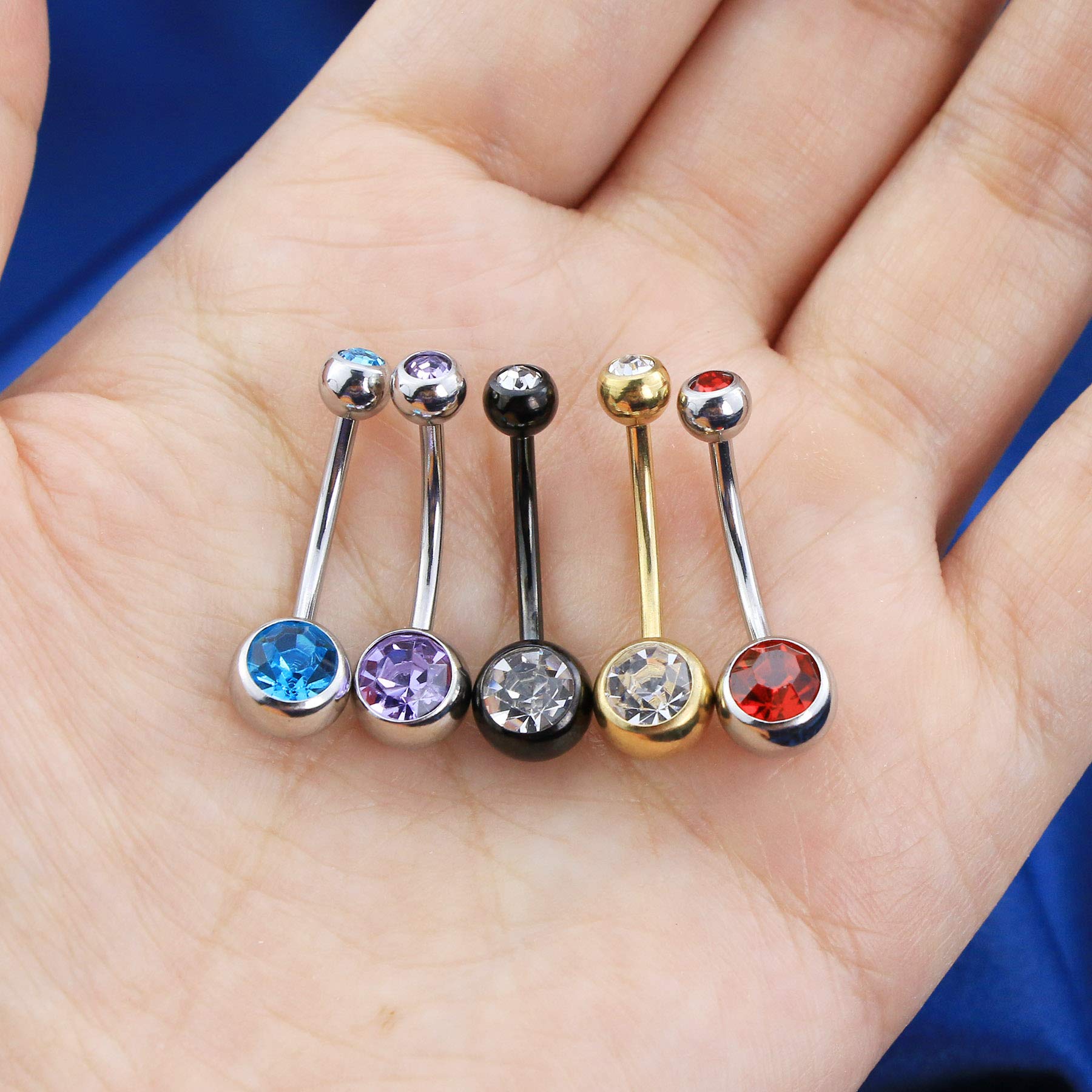 OUFER 16mm Belly Button Rings Pack 14G Surgical Steel Shiny CZ Belly Rings Set Belly Piercing Jewelry Crystal Balls Navel Rings