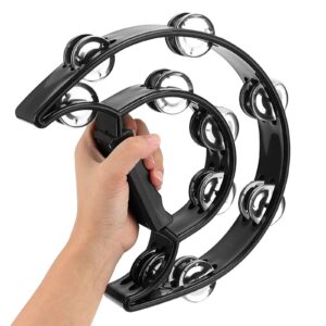 JOIKIT 4 Pack 9 Inch Double Row Tambourine, Half Moon Musical Tambourine, Metal Jingles Hand Held Percussion for Adults, Church, Party, KTV, Bar, Gift, Black