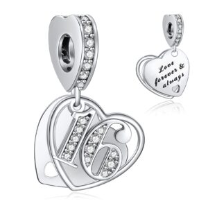 ningan 16 years of love forever & always dangle charm for bracelets 925 sterling silver pendant bead with cubic zirconia birthday jewelry gifts for women wife mom her