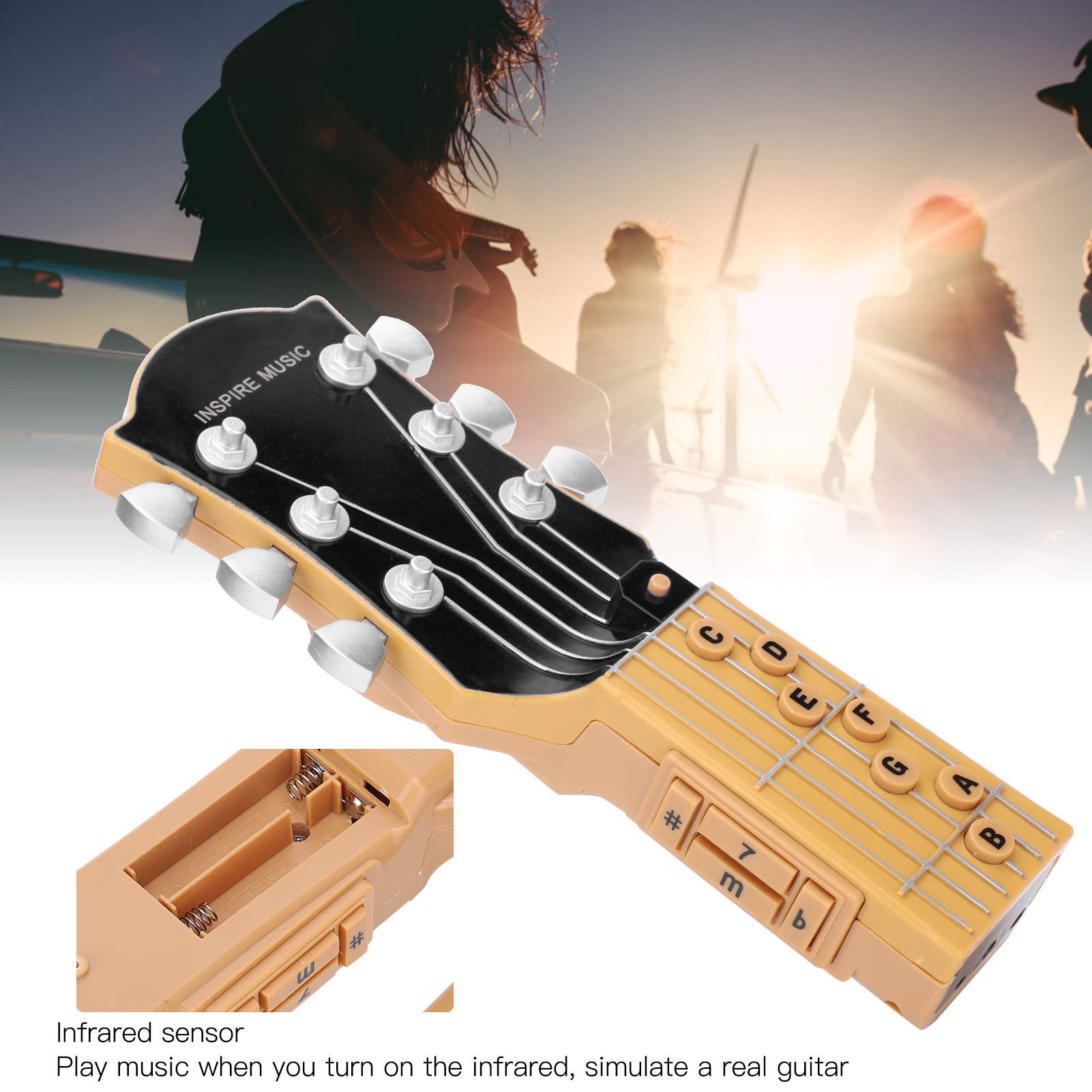 Air Guitar Pocket Guitar Chord Practice Tool Infrared Induction Simulation 7 Chords Practice Tool Portable Guitar Neck Guitar Trainer Finger Exercise for Trainer Beginner(black)