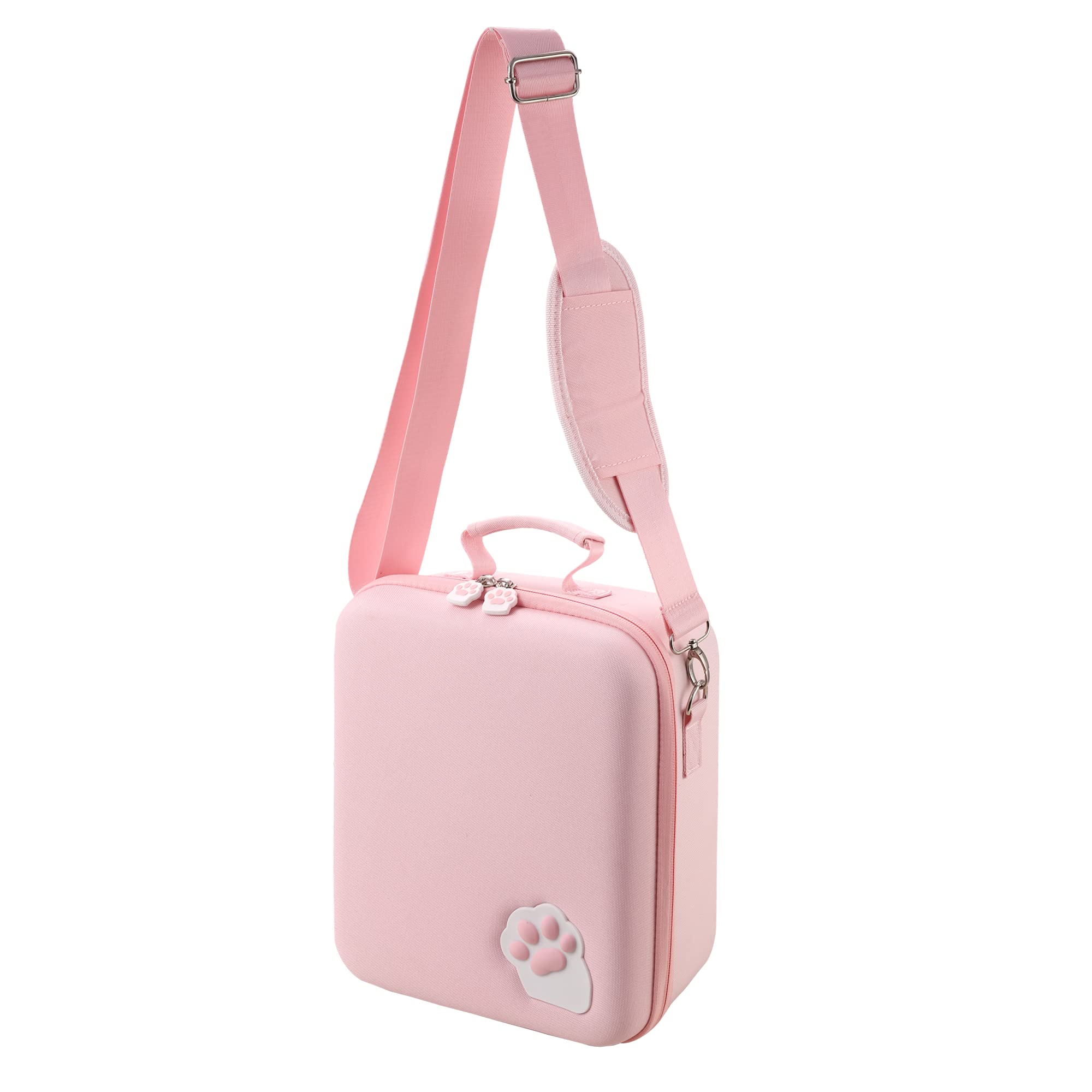 Portable Hard Shell Nintendo Switch Case,Pink Cute Cat Paw Deluxe Storage Shoulder Bag Compatible with Nintendo Switch for Console, Dock, Pro Controller, Joy-Con grip, Pokeball Plus & Accessories.