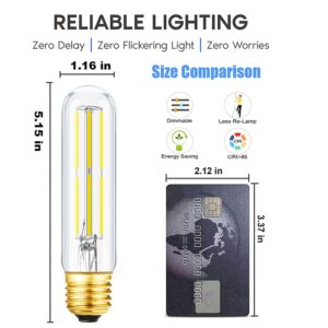 T10 Led Bulb,Dimmable 6W Led Tubular Bulbs, 60 Watt Incandescent Bulb Equivalent, 5000K Cool White, Clear Glass, E26 Base Lamp Bulb, for Cabinet Display Cabinet etc. (Cool White-6P)