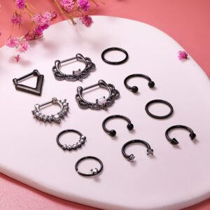 Ylqjksk Surgical Steel septum jewelry 16G helix piercing jewelry daith piercing jewelry smiley piercing jewelry rook piercing jewelry tragus piercing jewelry For Women Men Retainer，Black Tone