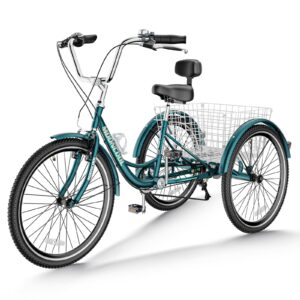 naizea adult tricycle, 7 speed three wheel cruiser bike, 20/24/26 inch adult trikes 3 wheel bikes with large basket for seniors, adults, women, men, multiple colors