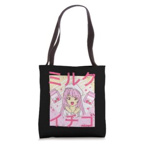 yay! strawberry milk anime girl kawaii graphic for girls boy tote bag