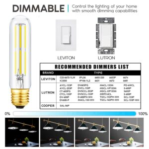 T10 Led Bulb,Dimmable 6W Led Tubular Bulbs, 60 Watt Incandescent Bulb Equivalent, 5000K Cool White, Clear Glass, E26 Base Lamp Bulb, for Cabinet Display Cabinet etc. (Cool White-6P)