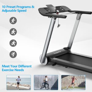 GYMAX Folding Treadmill, Italy Designer Electric Treadmill with Heart Rate Belt, LED Display, Quick Speed Switch Button, Freestanding Home Gym Running Machine for Small Space