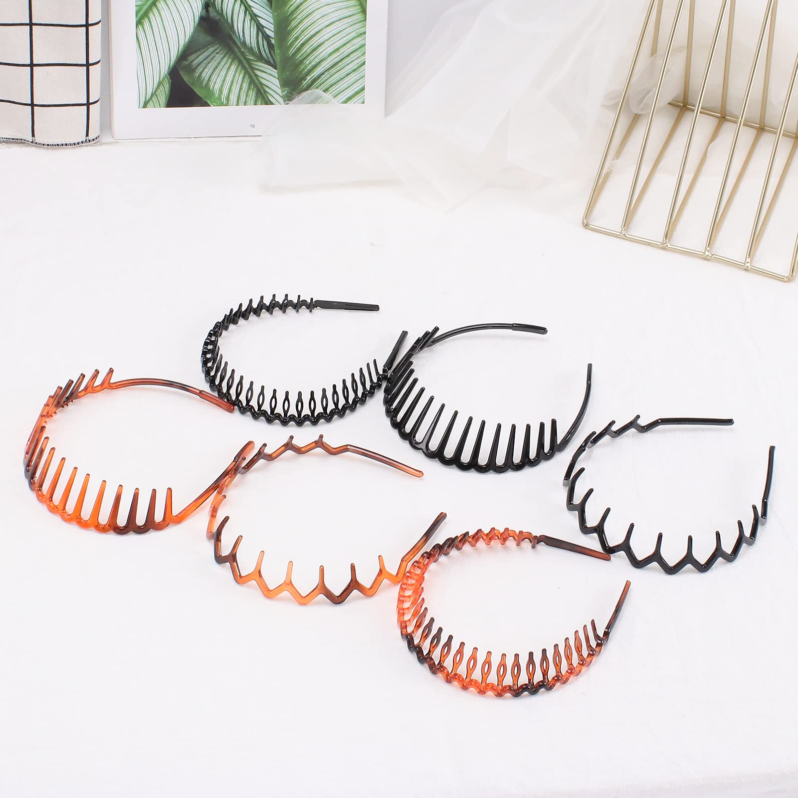 BAHABY 6 Pack Zig Zag Shark Tooth Hair Comb Headbands for Women Plastic Plain Hair Bands Hair Hoop Hair Accessories for Women