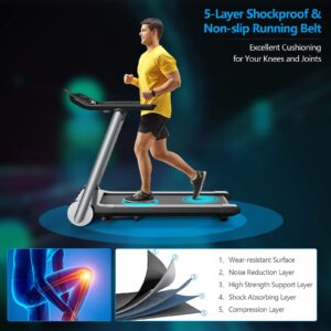 GYMAX Folding Treadmill, Italy Designer Electric Treadmill with Heart Rate Belt, LED Display, Quick Speed Switch Button, Freestanding Home Gym Running Machine for Small Space