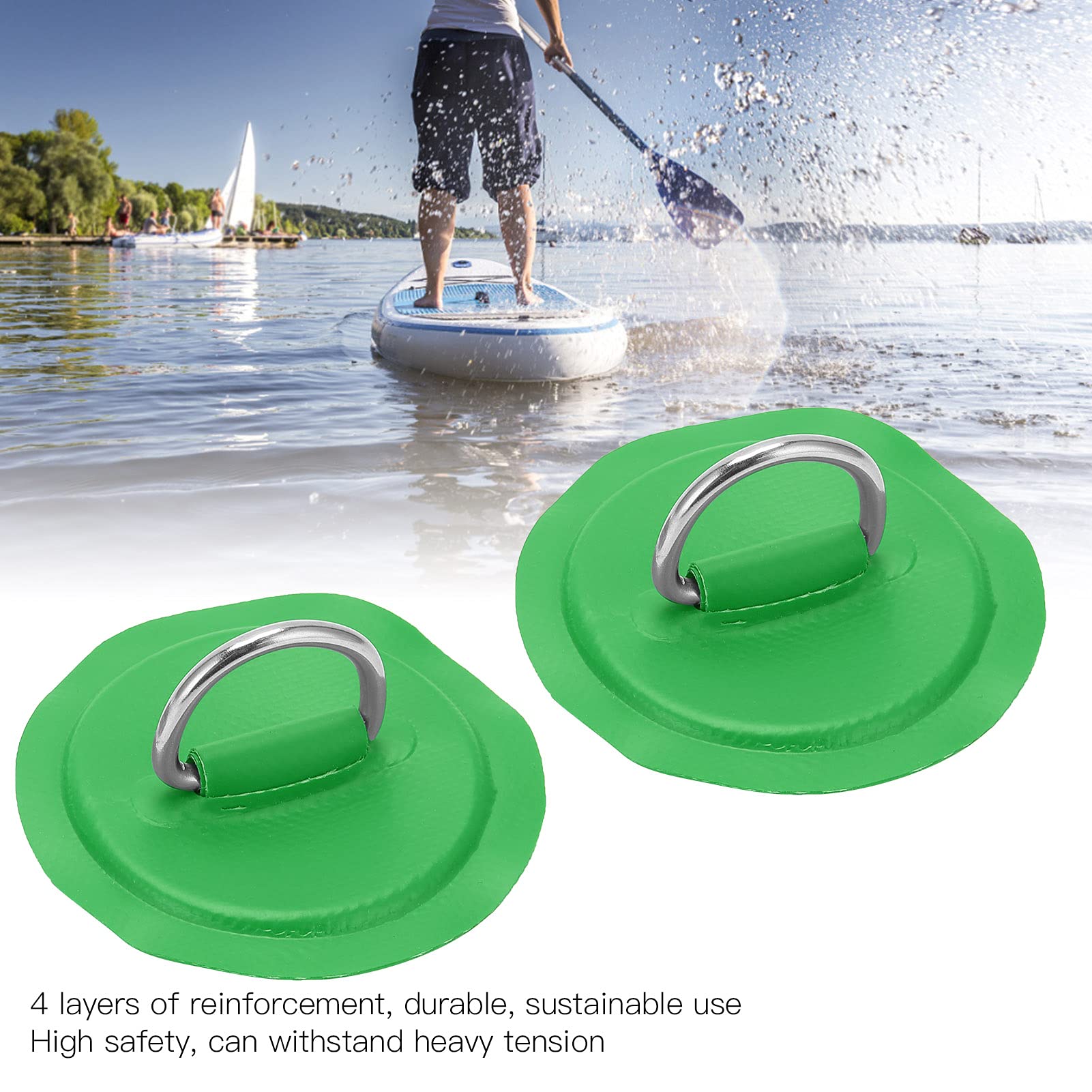 Kayak D Ring Patch, PVC D Ring Pad Patch Inflatable Boat Raft Dinghy Canoe Surfboard Kayak Tie Down Fitting(Green) Rowing