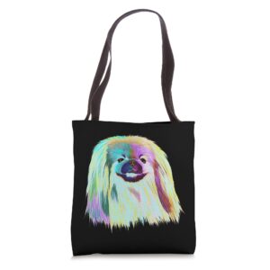 colourful dog pekingese tote bag