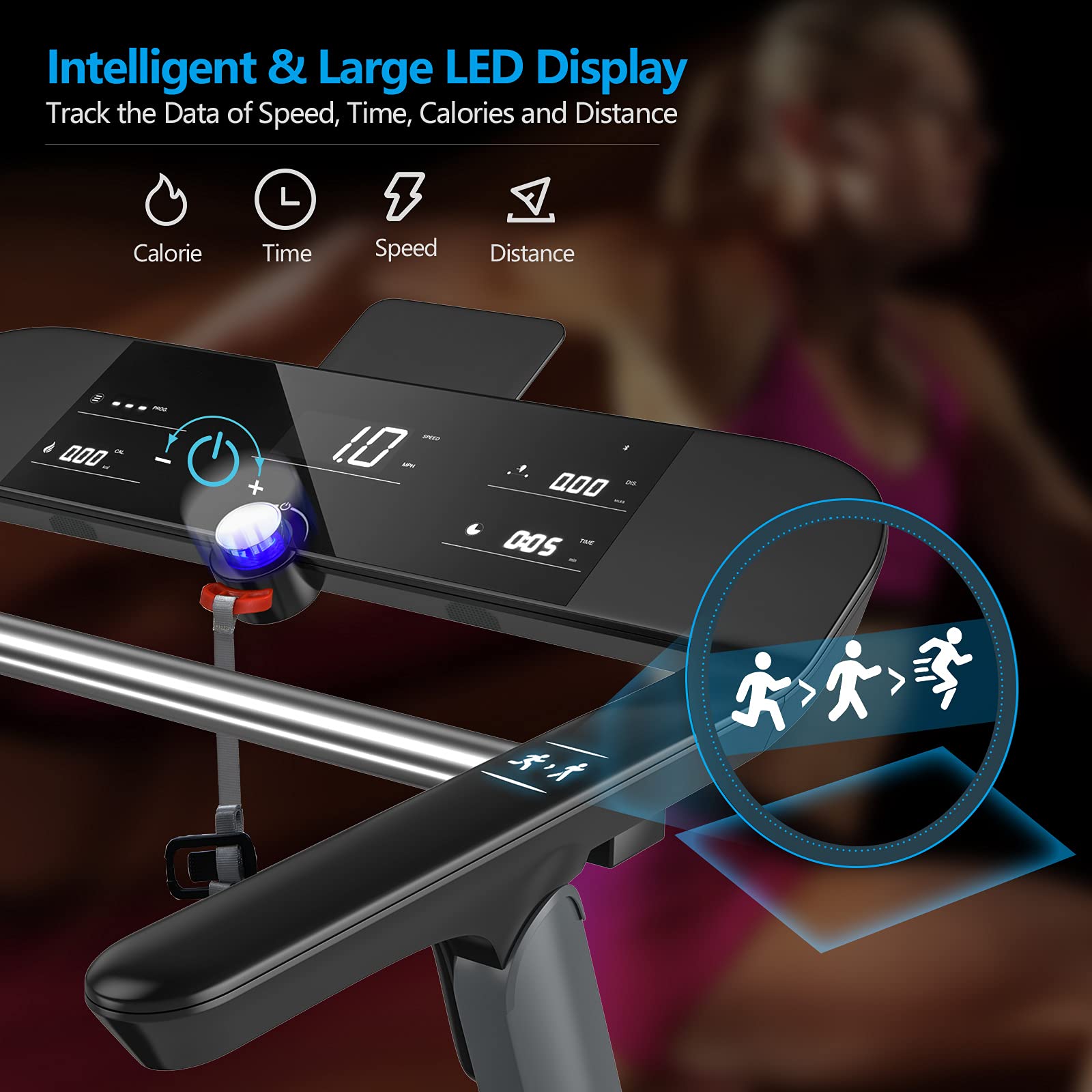 GYMAX Folding Treadmill, Italy Designer Electric Treadmill with Heart Rate Belt, LED Display, Quick Speed Switch Button, Freestanding Home Gym Running Machine for Small Space