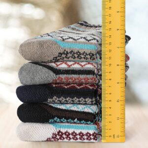 Trifabricy 5 Pairs Cozy Vintage Knit Socks - Warm Thick Winter Socks For Women and Men, Soft Crew Hiking Socks, Fashion Gift