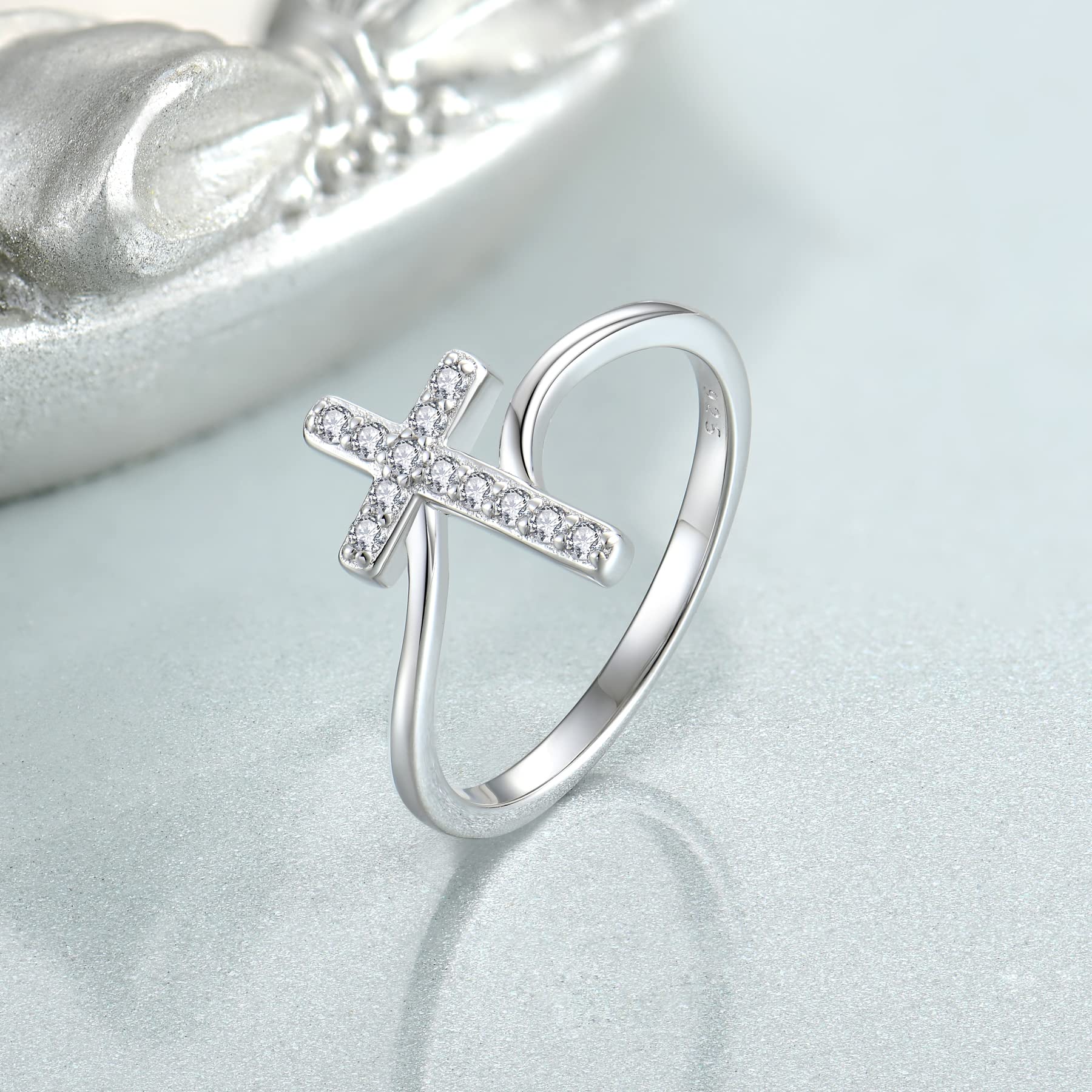 STARCHENIE 925 Sterling Silver Cross Ring for Women Size 6