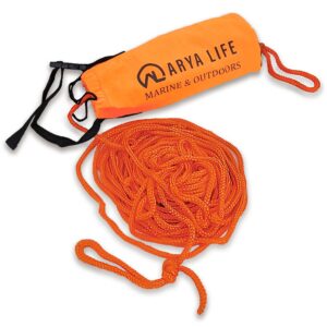 arya life throw rope rescue bag with 70ft of marine rope. throwable rescue ropes for kayaking, boating and ice fishing. high visibility safety equipment for kayak and boat emergency