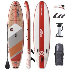 thurso surf inflatable stand up paddle board all-around sup waterwalker 120 10'×30''×6'' deluxe package | carbon shaft paddle | roller backpack | dual chamber pump | coiled leash (crimson)