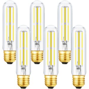 t10 led bulb,dimmable 6w led tubular bulbs, 60 watt incandescent bulb equivalent, 5000k cool white, clear glass, e26 base lamp bulb, for cabinet display cabinet etc. (cool white-6p)