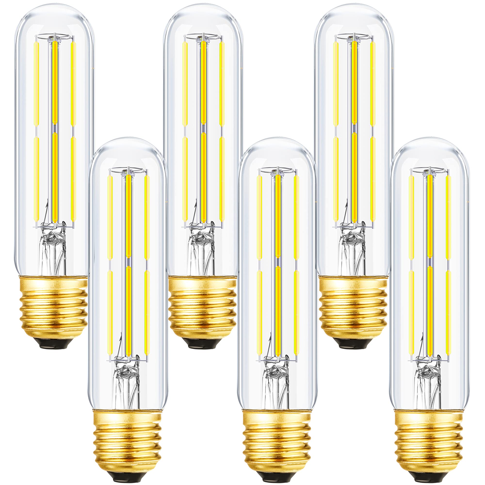 T10 Led Bulb,Dimmable 6W Led Tubular Bulbs, 60 Watt Incandescent Bulb Equivalent, 5000K Cool White, Clear Glass, E26 Base Lamp Bulb, for Cabinet Display Cabinet etc. (Cool White-6P)