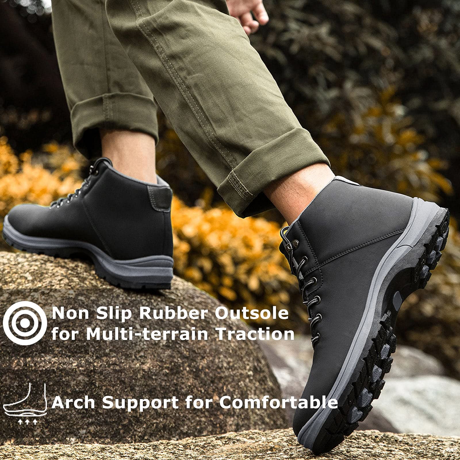 CARENURSE Mens Lightweight Work Boots Non Slip Shoes for Men Water Resistant Mid Ankle Casual Hiking Trekking Outdoor Boots