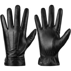 dsane winter genuine sheepskin leather gloves for men, warm touchscreen texting cashmere lined driving motorcycle gloves (black, l)