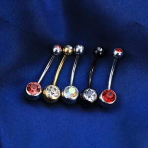 OUFER 16mm Belly Button Rings Pack 14G Surgical Steel Shiny CZ Belly Rings Set Belly Piercing Jewelry Crystal Balls Navel Rings