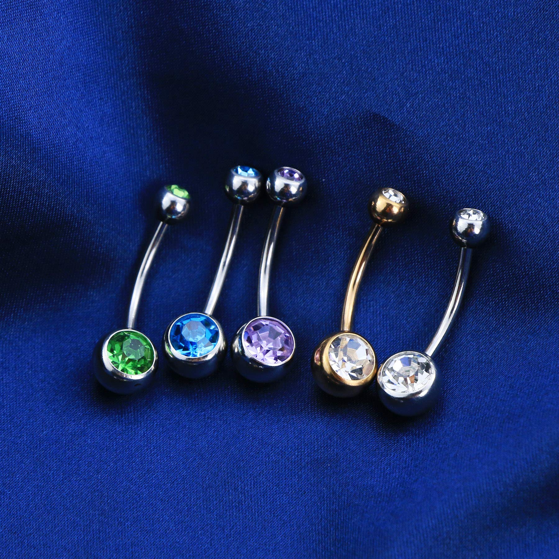 OUFER 16mm Belly Button Rings Pack 14G Surgical Steel Shiny CZ Belly Rings Set Belly Piercing Jewelry Crystal Balls Navel Rings