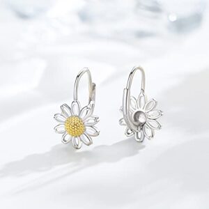 Daisy Leverback Earrings 925 Sterling Silver Flower Earrings Daisy Flower Hoop Earrings Daisy Flower Jewelry for Women