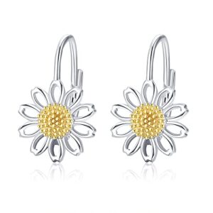 daisy leverback earrings 925 sterling silver flower earrings daisy flower hoop earrings daisy flower jewelry for women