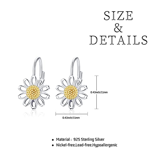 Daisy Leverback Earrings 925 Sterling Silver Flower Earrings Daisy Flower Hoop Earrings Daisy Flower Jewelry for Women