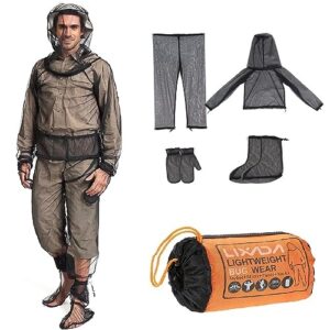 lixada mesh suit set with jacket hood, mitts, socks & storage sack - ultra-fine net mesh clothing for fishing hiking camping