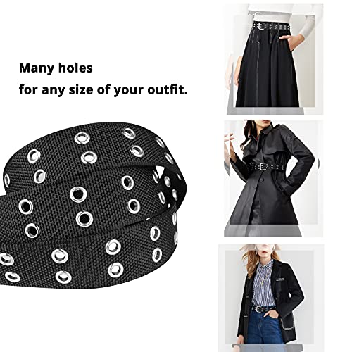 Drizzte Plus Size 43inch Grommet Belt Double Prong Punk Belts for Women Men