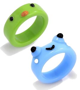 little star shop smile face resin aesthetic rings for teens acrylic rings for women colorful rings set for women dark brown purple blue green white pink yellow orange