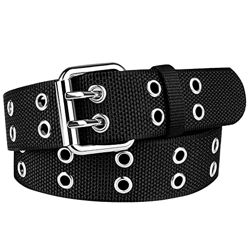 Drizzte Plus Size 43inch Grommet Belt Double Prong Punk Belts for Women Men