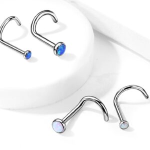 Pierced Owl 20GA G23 Implant Grade Titanium Bezel Set Synthetic Opal Nose Screw (White, 2mm Opal)