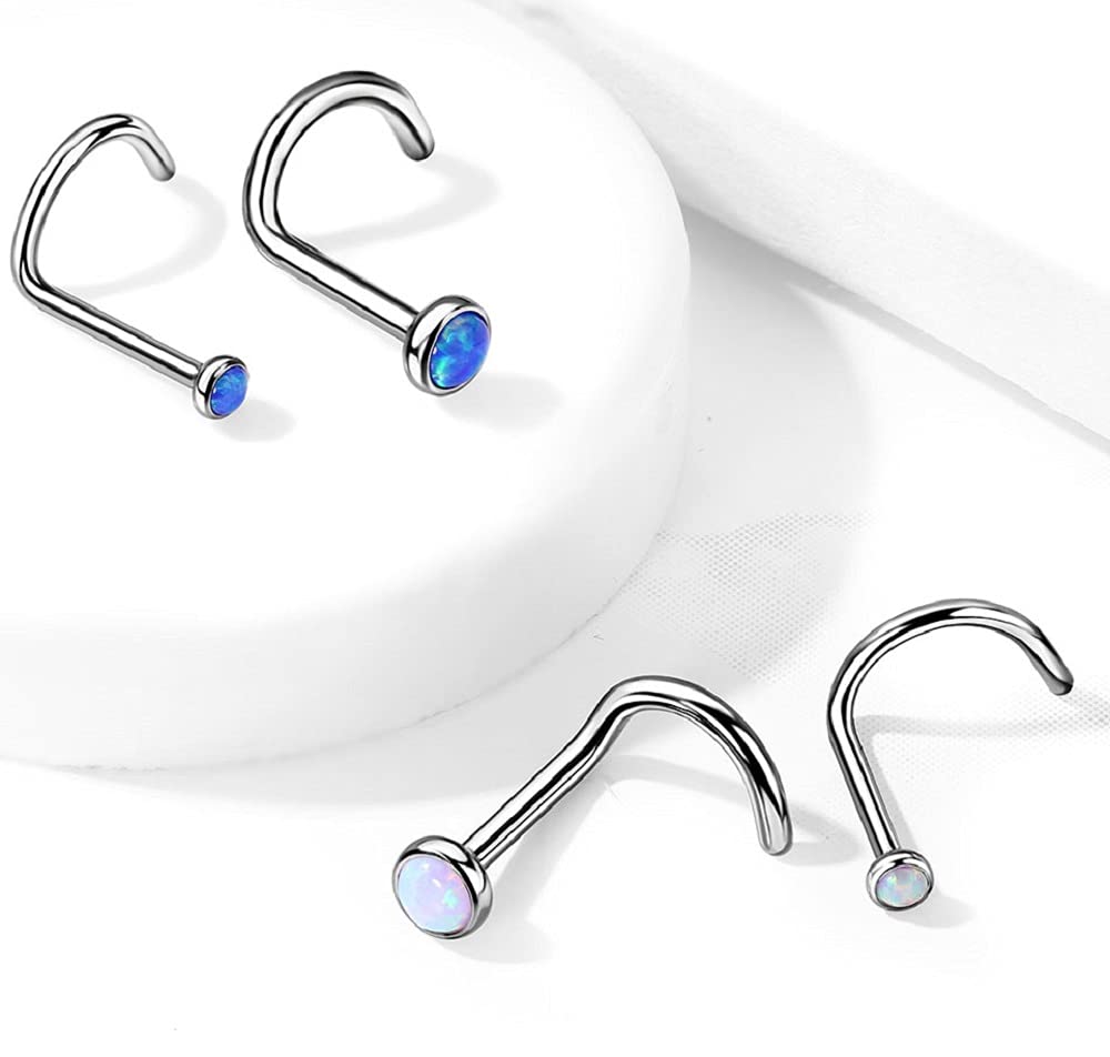 Pierced Owl 20GA G23 Implant Grade Titanium Bezel Set Synthetic Opal Nose Screw (White, 2mm Opal)