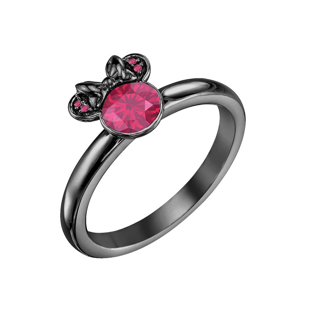 Dazzlingjewelrycollection Round Cut Ruby 14K Black Gold Plated Disneyland Minnie Mouse Engagement Ring Finger For Women's (7)