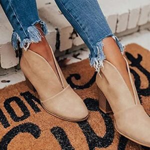 FAMOORE Ankle Boots For Women Low Heel Western Cowboy Boots Women'S Rain Footwear Rubber Boots suede Stacked riding boots for women women fashion sneakers slip on(Khaki, 7)