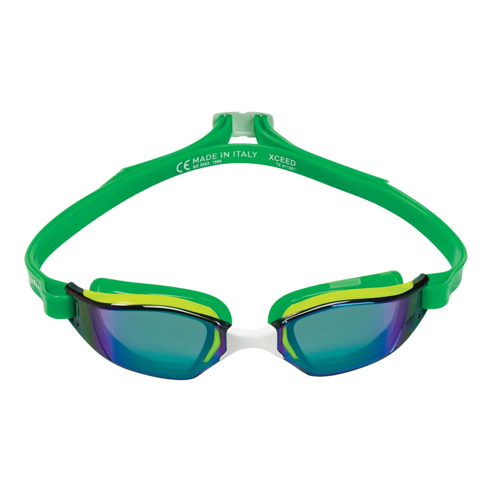 MP Michael Phelps XCEED Competetive Swimming Goggles - Made in Italy - Unisex Adult Goggles for Men and Women | Green Mirrored, Yellow & Green, EP1310703LMV