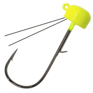 Reaction Tackle Tungsten Mushroom Head Ned Rig Shroom Jig Heads for Finesse Fishing, Weedless Jig Head for Bass Fishing with Soft Lures (5-Pack) 1/5oz Chartreuse weedless