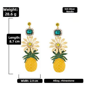 T-ztoss Graceful Hypoallergenic Pineapple Stud Earrings Gold Shining Crystal Hawaiian Vacation Beach Party Earrings Fruit Dangle Long Earrings Gifts for Women(Pineapple earrings)