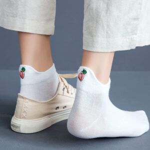 Joylife Fruit Embroidered Ankle Socks Cute Low Cut Socks for Women, Ladies, Girls, Fruit Heel Embroidered 10 Pack