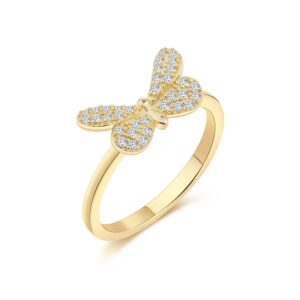 kemstone sterling silver dainty butterfly cz ring women fashion jewelry gold/silver rings size 5-9 (gold, 9)